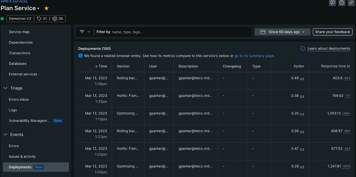 New Relic - Change Tracking